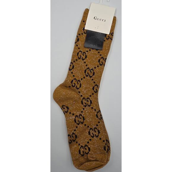 Gucci | Accessories | Gucci Gg Logo Glitter Socks Gold Black Regular ...
